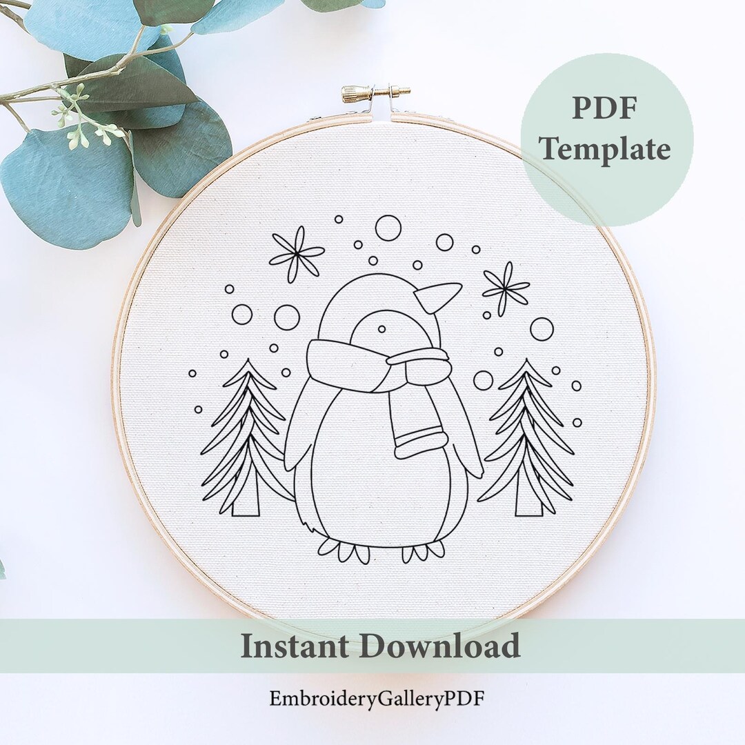 Penguin Embroidery Pattern, Hand Embroidery, PDF Pattern, Christmas Embroidery, Winter ...