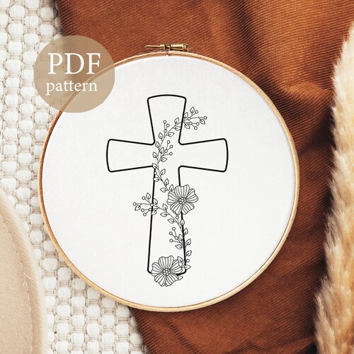 Floral Cross Embroidery Pattern Christian Cross Hand - Etsy