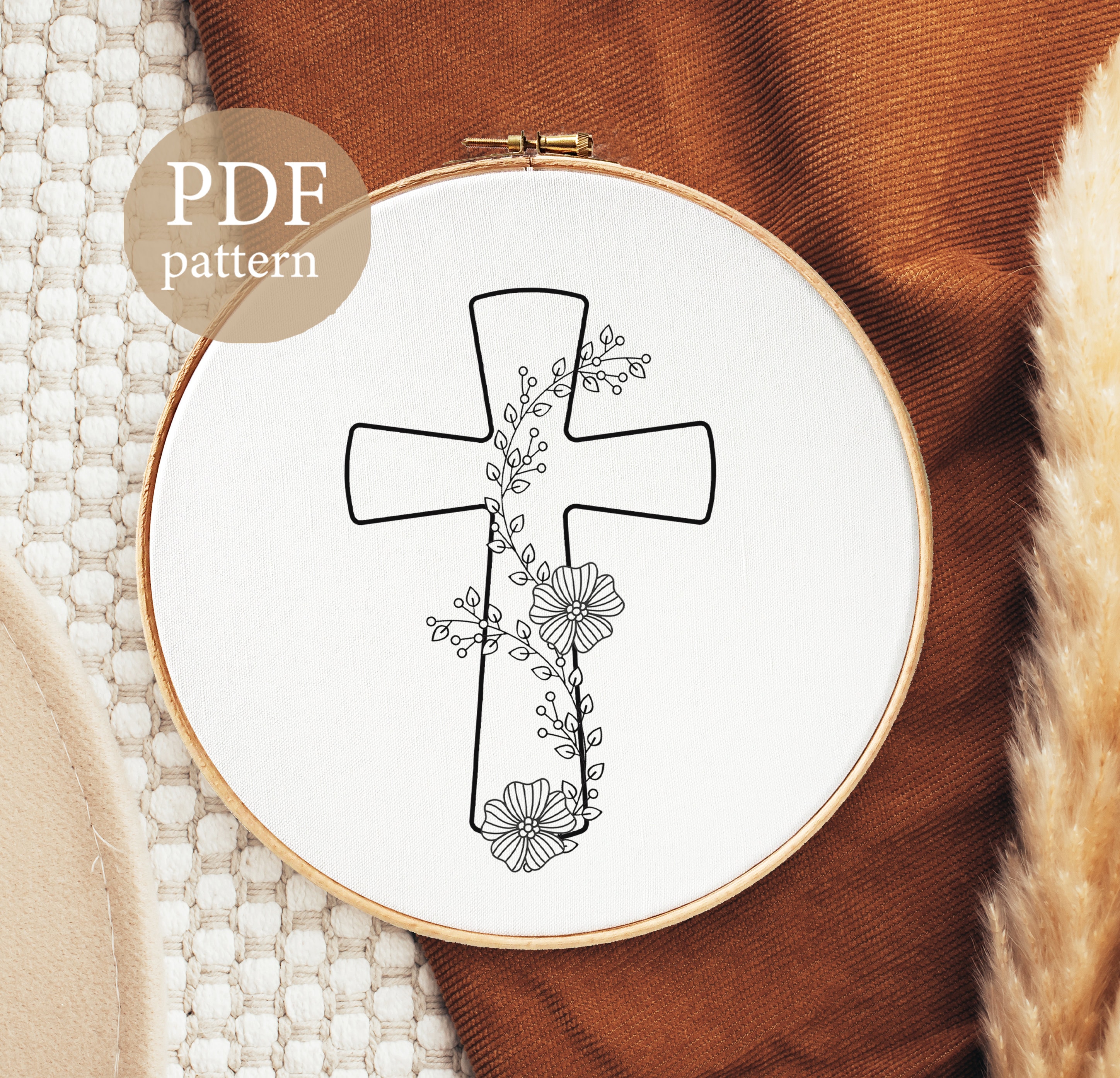 Floral Cross Embroidery Pattern: Christian DIY Wall Art (PDF Pattern ...