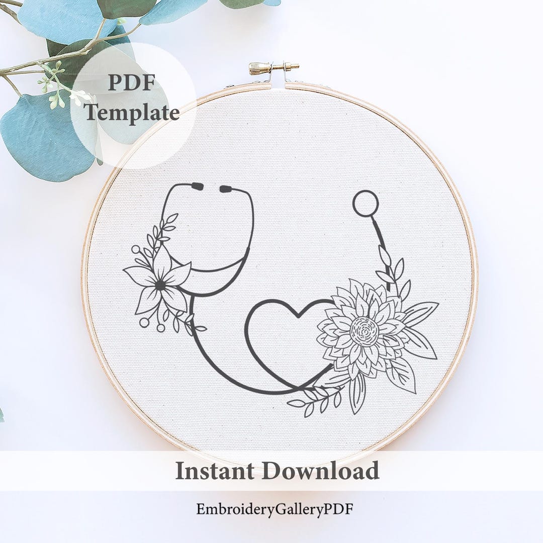 Floral Heart Stethoscope Embroidery Pattern: Medical Nurse Design (PDF ...