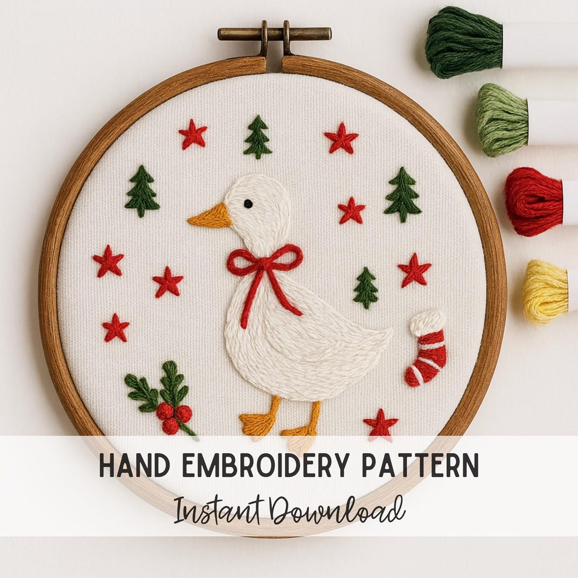 Festive Goose Hand Embroidery Pattern, Holiday Decor (PDF Template) - Etsy