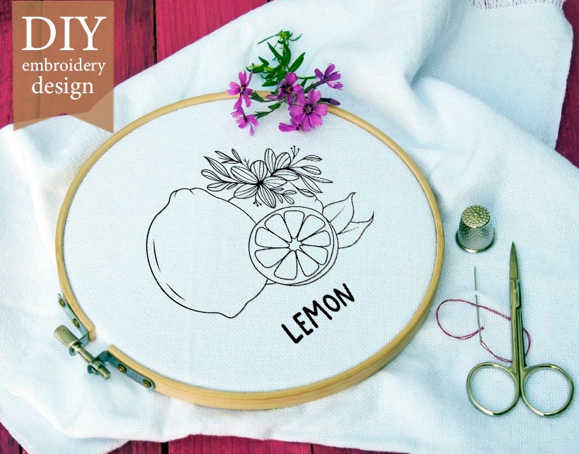 Lemon fruit embroidery pattern PDF EMBROIDERY PATTERN Lemon | Etsy