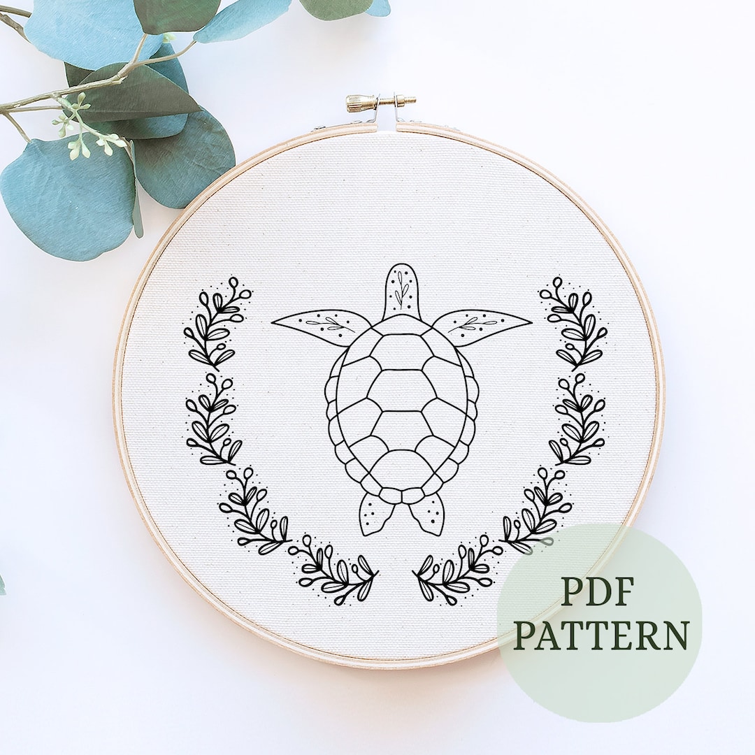 Sea Turtle Hand Embroidery Pattern: Beginner DIY Hoop Art (PDF Template ...