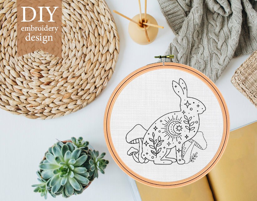 Rabbit Hand Embroidery Pattern Pdf Celestial Design | Etsy UK