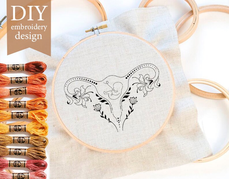 Uterus Embroidery Pattern, Floral Womb Art, Beginner DIY (PDF Pattern ...