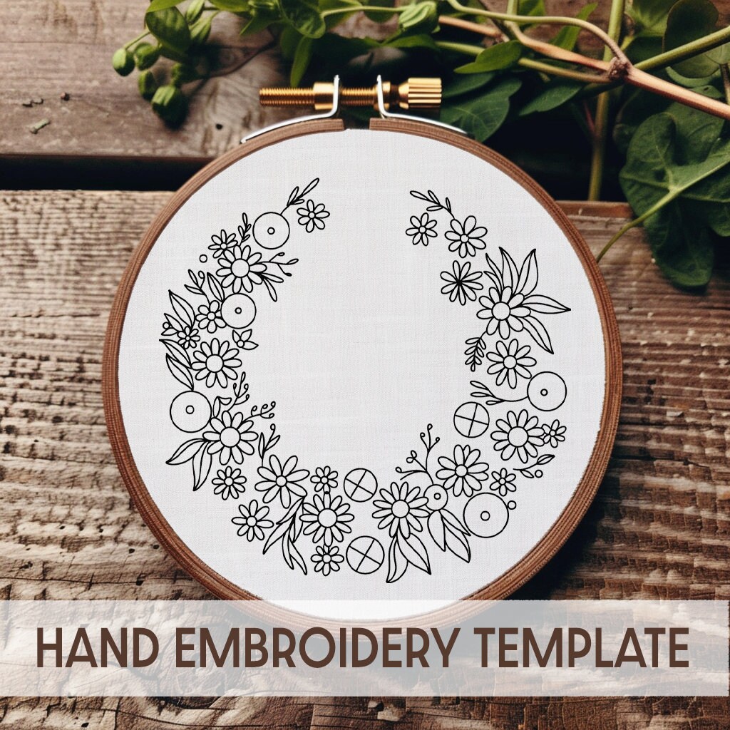 Floral Wreath Embroidery Pattern: DIY Flower Border (PDF Download) - Etsy