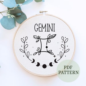 12 Horoscopes Zodiac Embroidery, Modern Embroidery With PDF Pattern ...