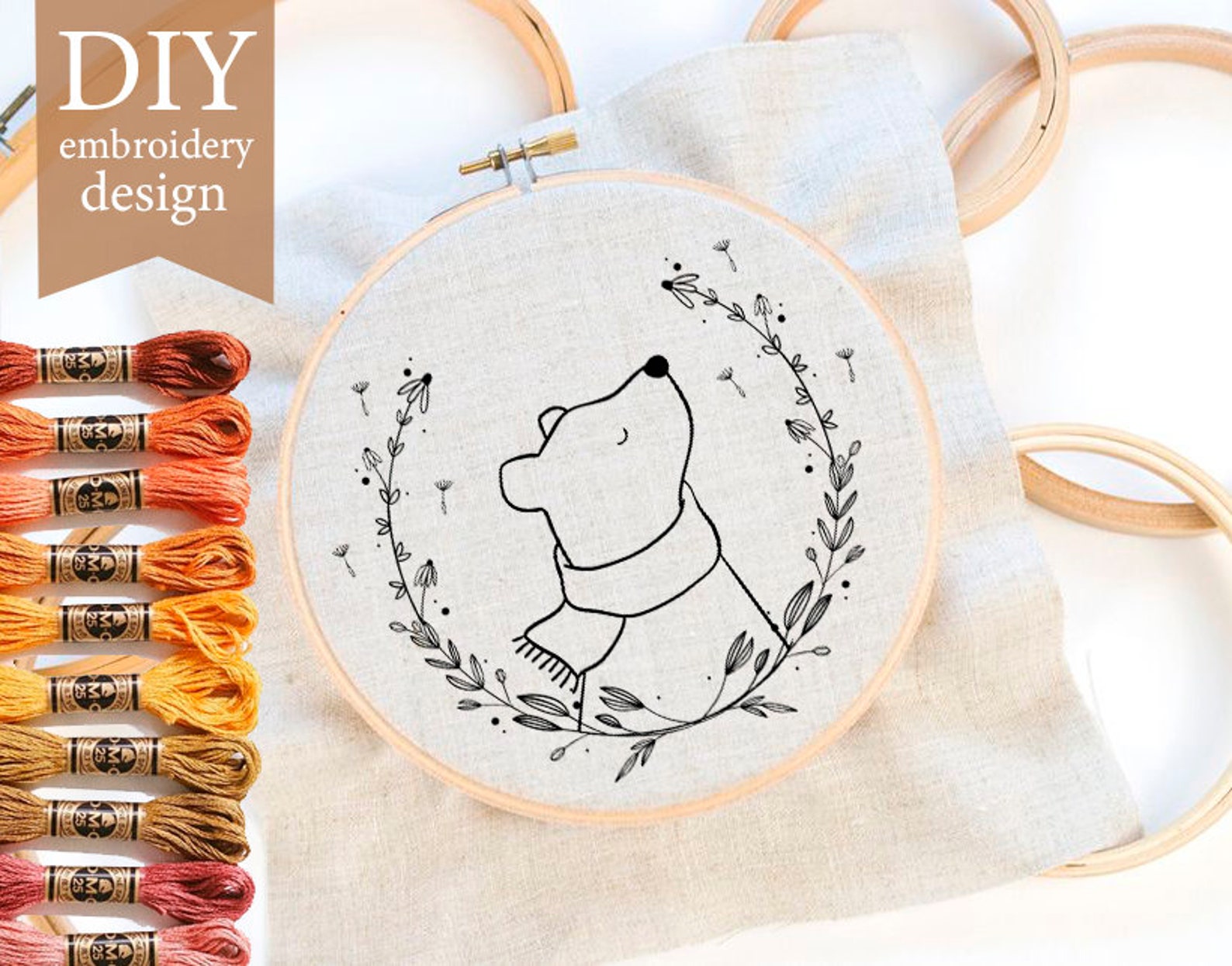 Cute Bear Embroidery Pattern Embroidery Bear Pattern Hand | Etsy