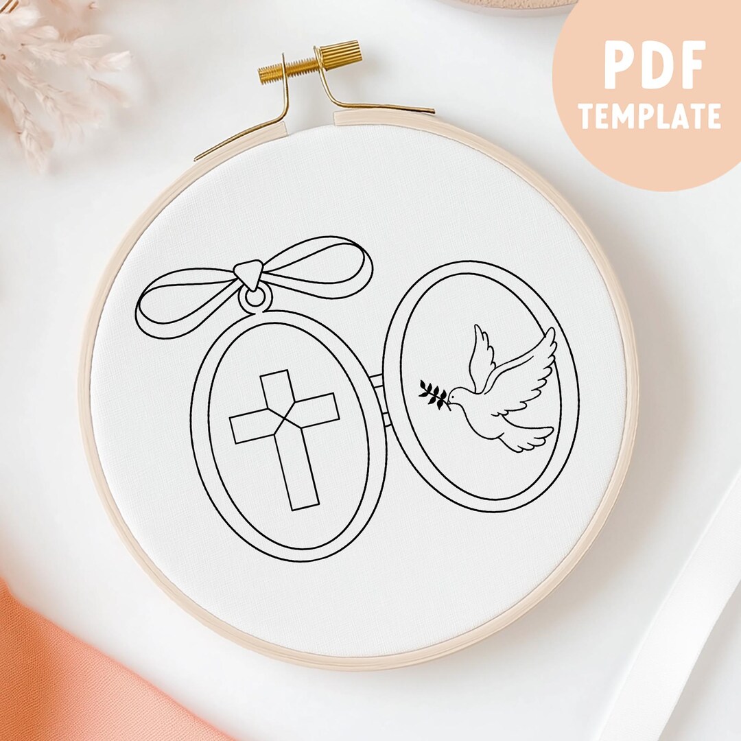 Baptism Locket Hand Embroidery Pattern: Vintage Couple Design (PDF ...