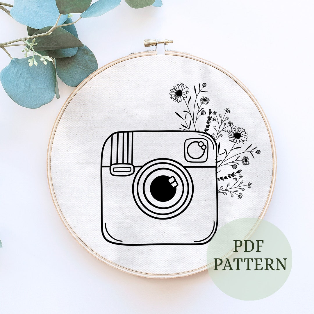 Modern Camera Hand Embroidery Pattern, Floral Camera Pattern, Nature ...