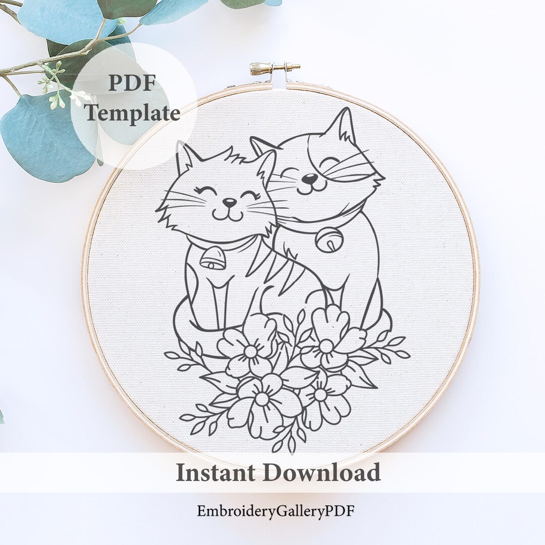 Simple Cats Embroidery Template, Beginner Friendly, Cat Embroidery ...