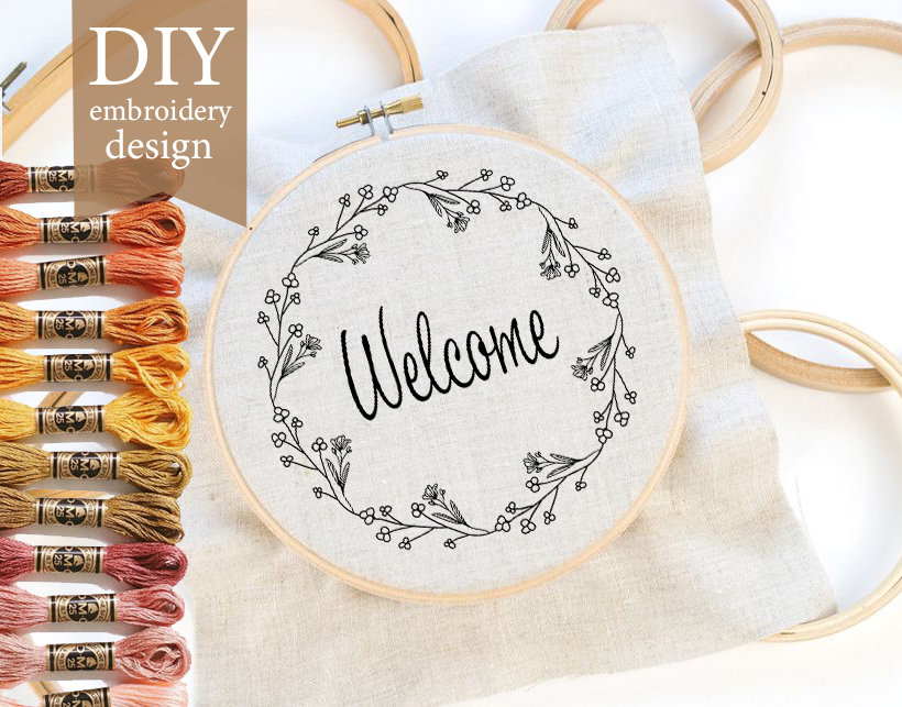Welcome Embroidery Pattern: Beginner Floral Design (PDF Pattern) - Etsy