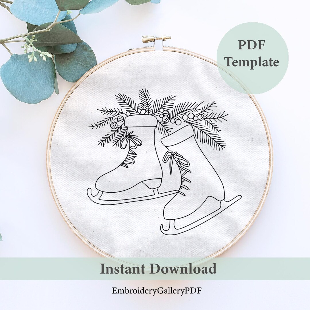 Ice Skates Hand Embroidery Pattern: Winter Christmas Design (PDF ...