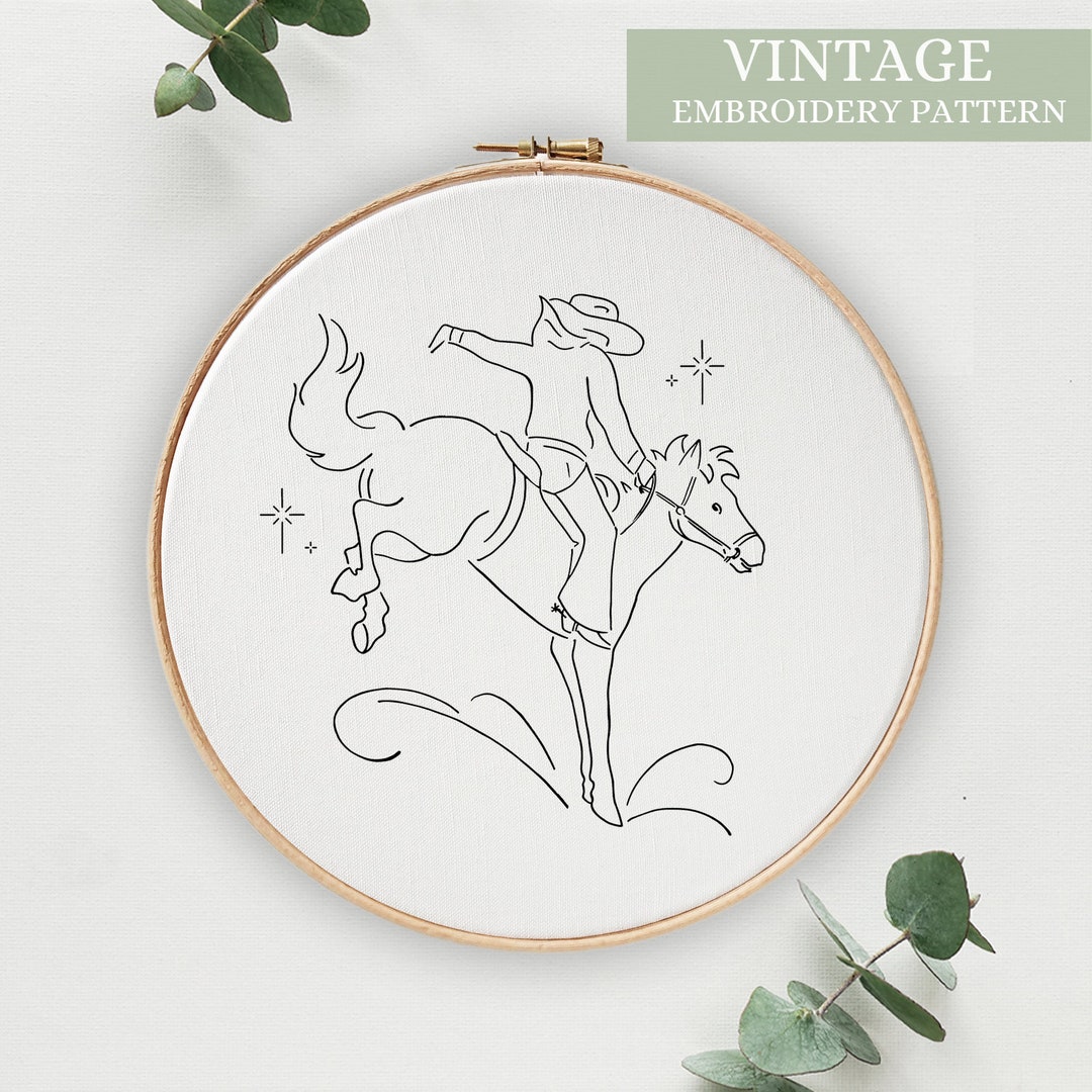 Vintage Bucking Bronco Embroidery Pattern: Cowboy Rodeo Quilt (PDF ...