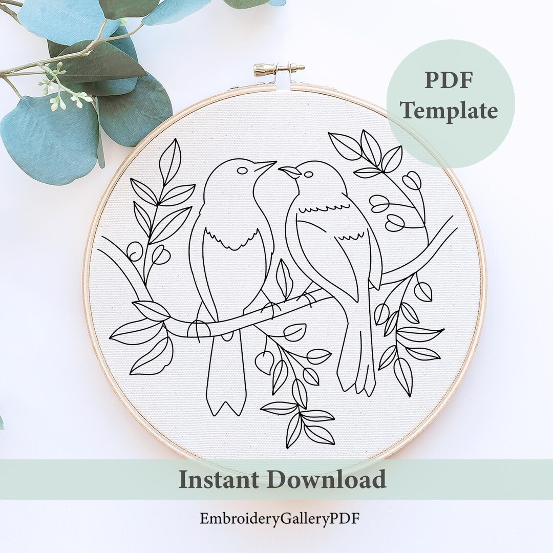 Tiny Birds Hand Embroidery Pattern PDF Download, Mini Ornament Hoop Art, Forest Scene Embroidery ...
