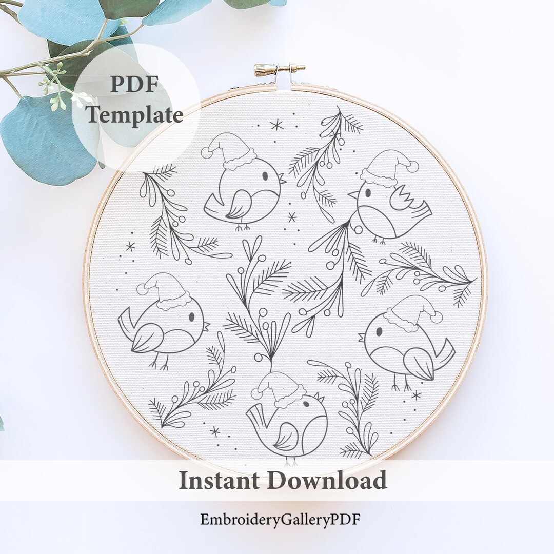 Christmas Birds Embroidery Pattern, Festive Birds, Hand Embroidery, PDF ...