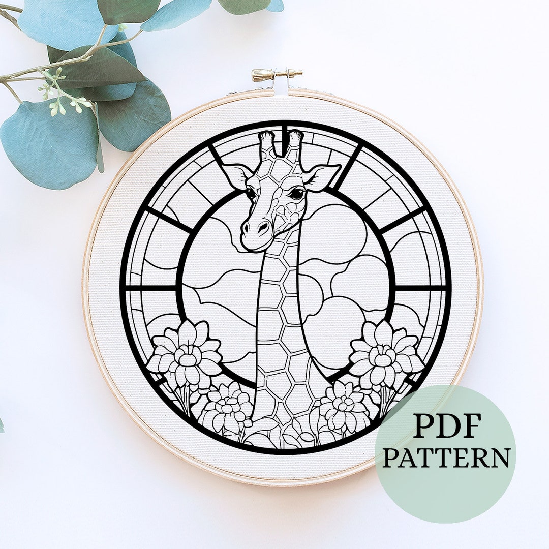 Cute Giraffe Embroidery, Stained Glass Embroidery Pattern, Downloadable ...