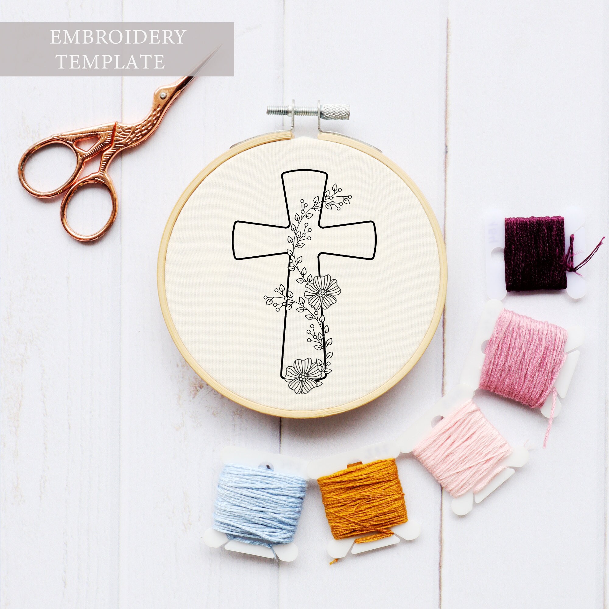 Floral Cross Embroidery Pattern Christian Cross Hand - Etsy