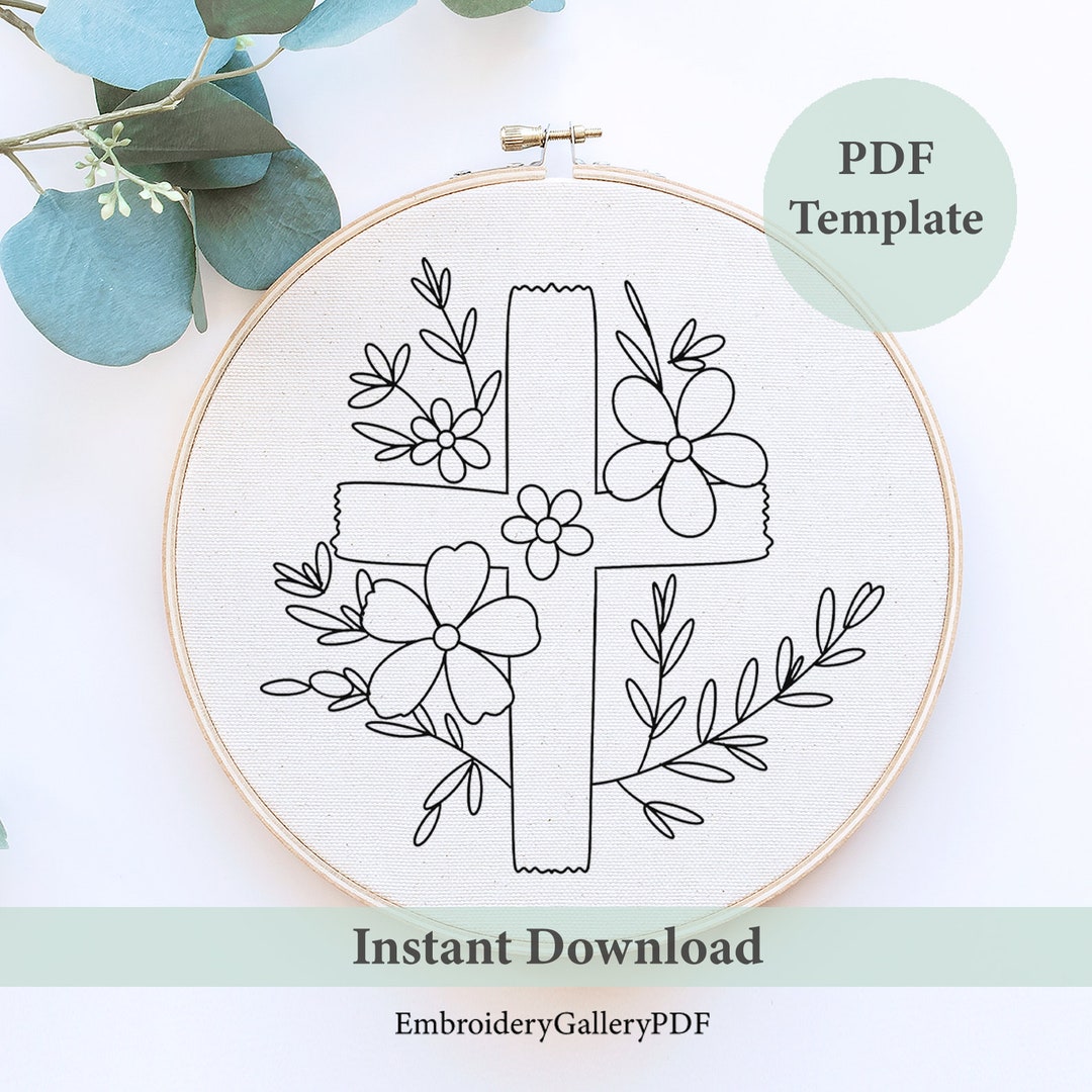 Floral Cross Embroidery Pattern: Christian DIY Wall Art (PDF Pattern ...
