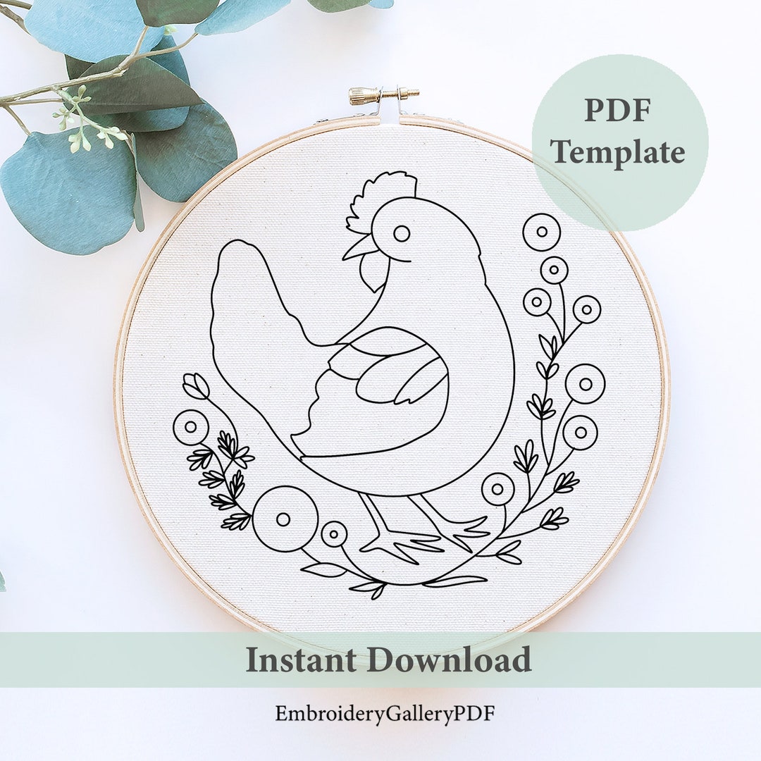 Chicken Embroidery Pattern, Hen Embroidery, Modern Hand Embroidery, PDF ...