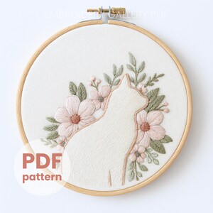 Hand Embroidery Cat Pattern: DIY Needlework Design (PDF Download, 6 ...