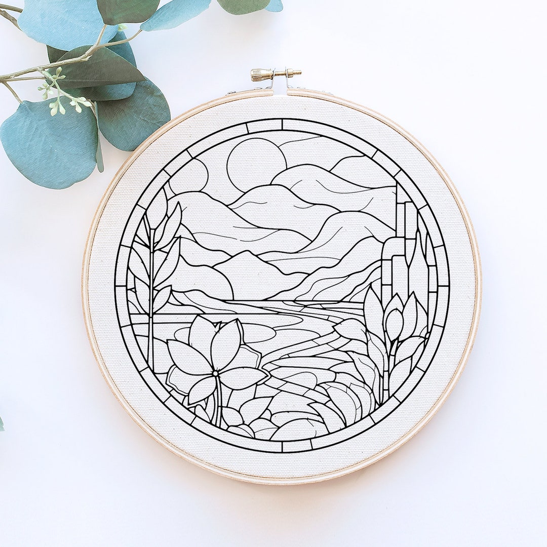 Hand Embroidery PDF Pattern, Stained Glass Sunrise, Digital Download ...