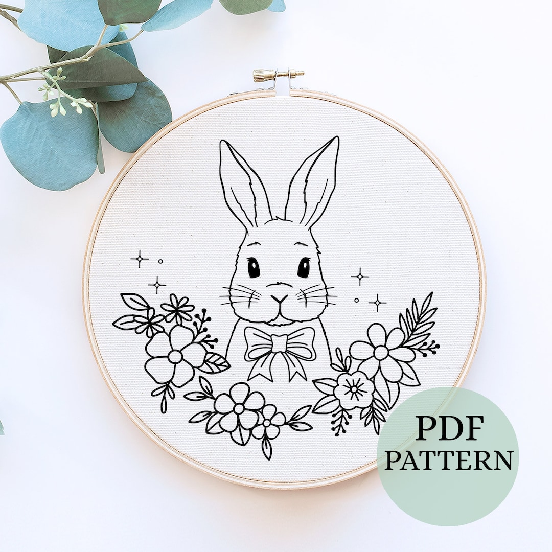 Cute Bunny Embroidery Pattern, Instant Download, Rabbit Embroidery ...