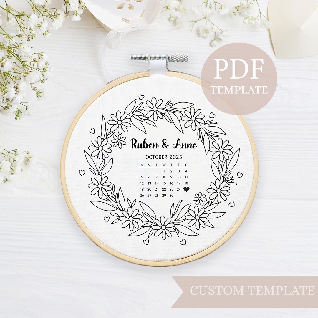 Wedding Calendar Pattern, Hand Embroidery Pattern, Wedding Decor ...