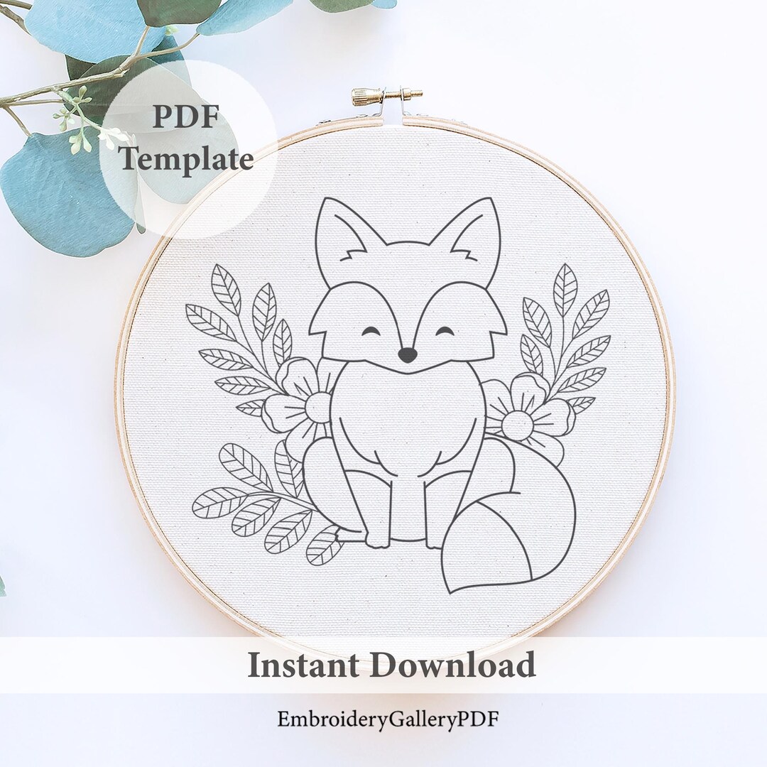 Floral Fox Embroidery Pattern, Fox and Flower, Hand Embroidery ...