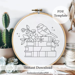 Books Embroidery Pattern, Instant Download, Reading Book Decor, Book ...
