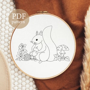 Squirrel Hand Embroidery Pattern, Thread Painting DIY, Autumn ...