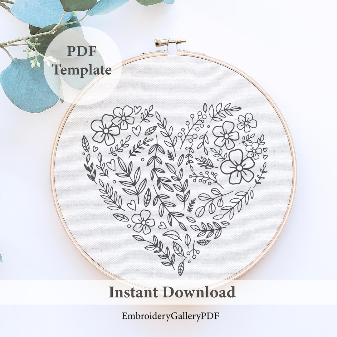 Floral Heart Embroidery Pattern: Cottagecore Botanical Design (PDF ...