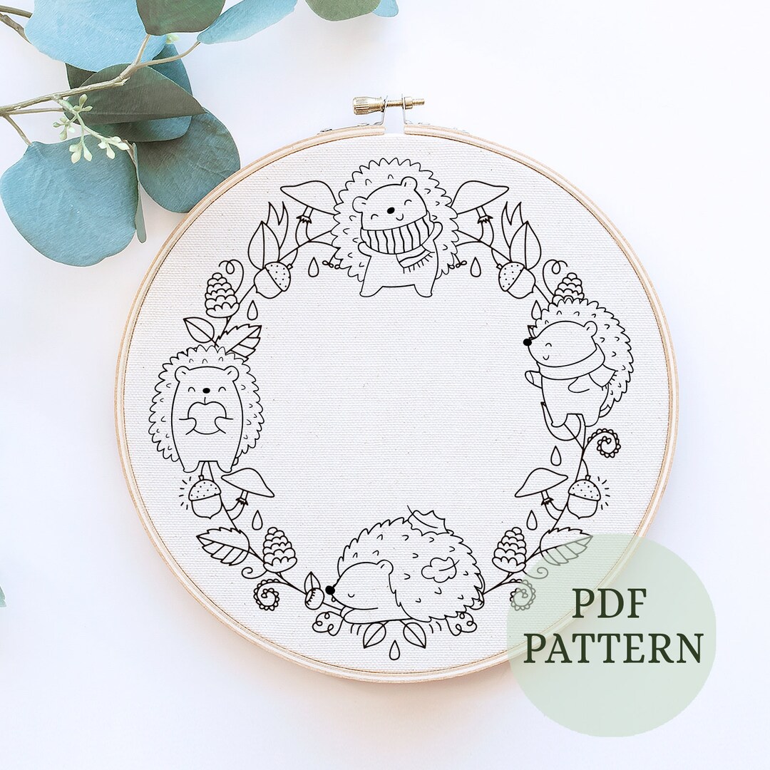 Hedgehog Hand Embroidery Pattern, Embroidery Pattern, Autumn Embroidery ...