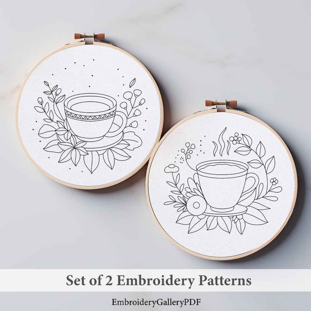 Teacup Hand Embroidery Pattern, Tea Cup Embroidery Pattern, Floral ...
