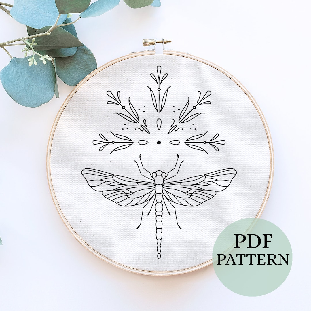 Dragonfly Embroidery Pattern: DIY Floral Insect Hoop Art (digital ...