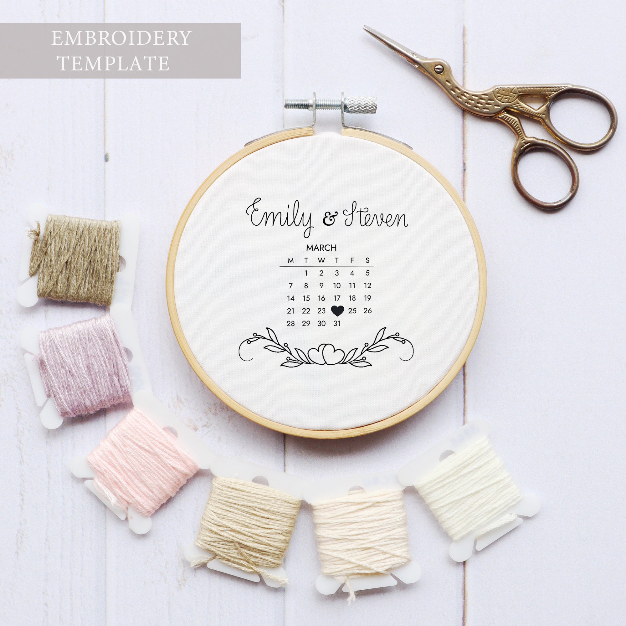 Personalized Calender Hand Embroidery Floral Embroidery Name - Etsy
