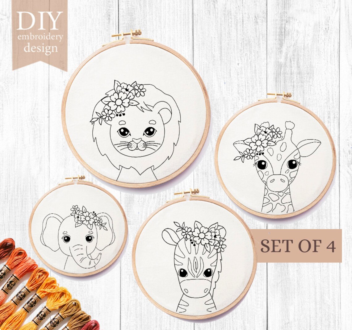 Animals Embroidery Design Zoo Embroidery Pattern Safari - Etsy