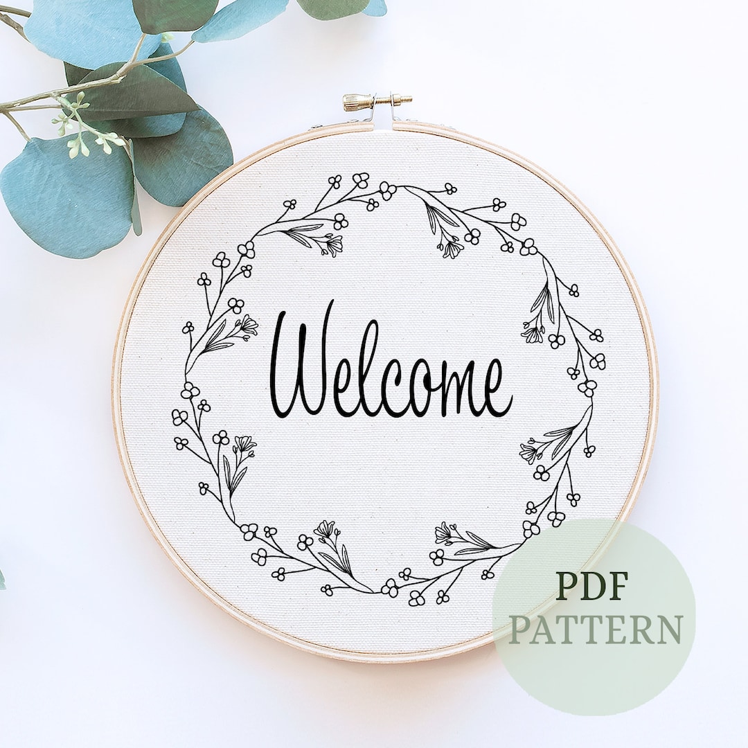 Welcome Embroidery Pattern: Beginner Floral Design (PDF Pattern) - Etsy