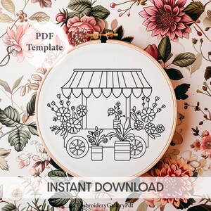 Flower Cart Embroidery Pattern: Botanical DIY (PDF Pattern) - Etsy