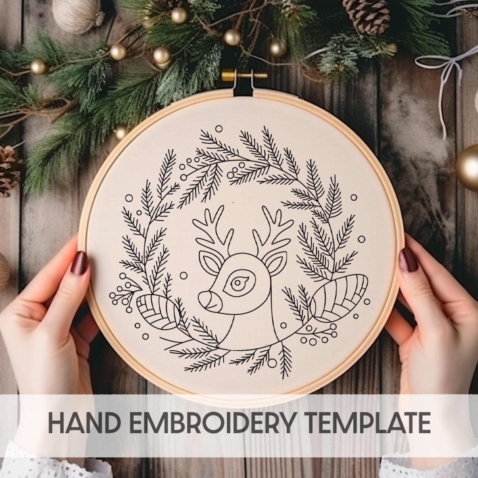 Christmas Reindeer Embroidery Pattern: Winter Wreath (digital Download ...
