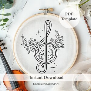 Treble Clef Embroidery, Hand Embroidery Pattern, Music Design ...