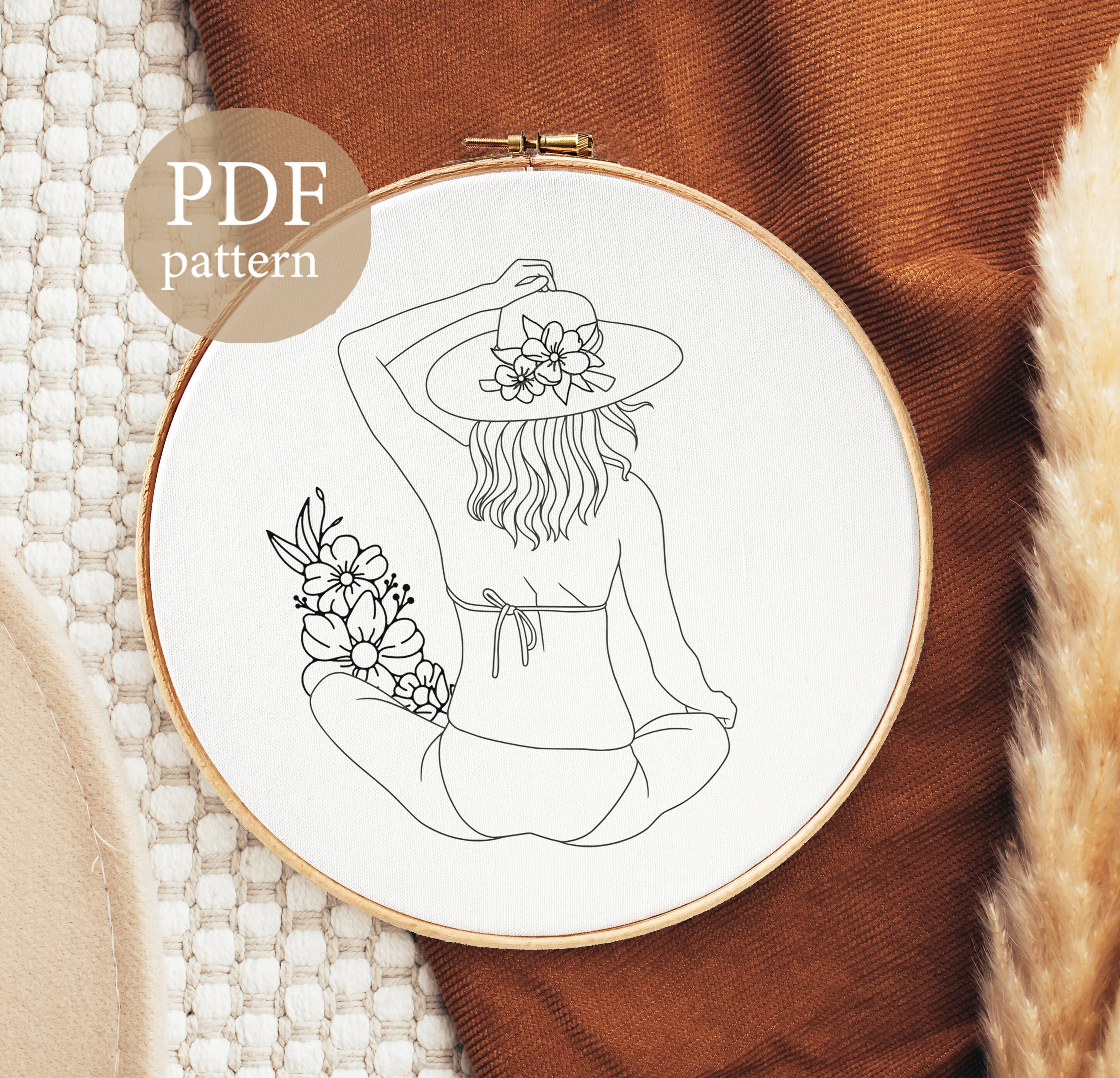 Girl With Flowers Hand Embroidery Pattern: Digital File, Printable ...