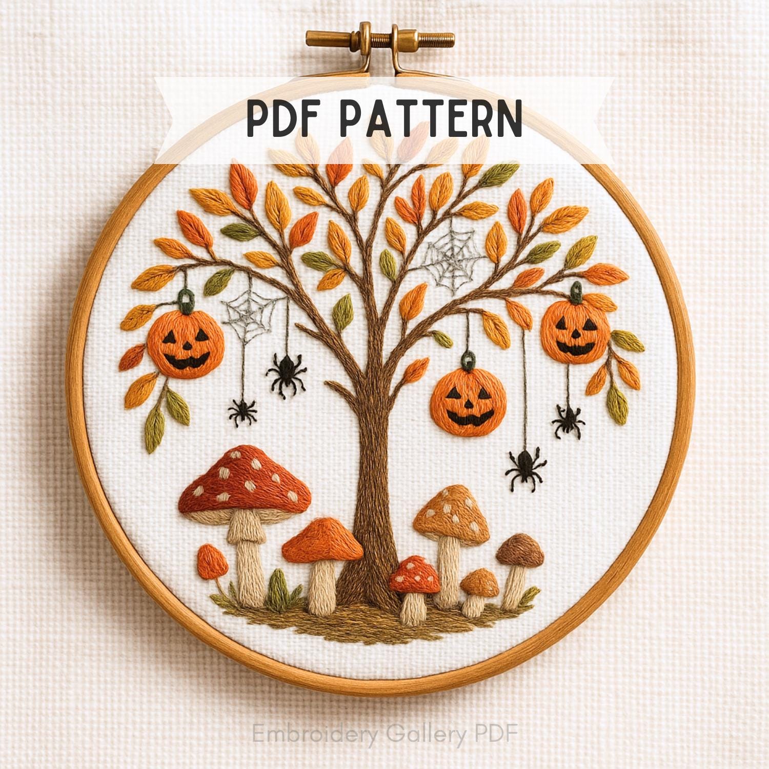 Halloween Tree Hand Embroidery Pattern, Halloween DIY Glow in the Dark ...