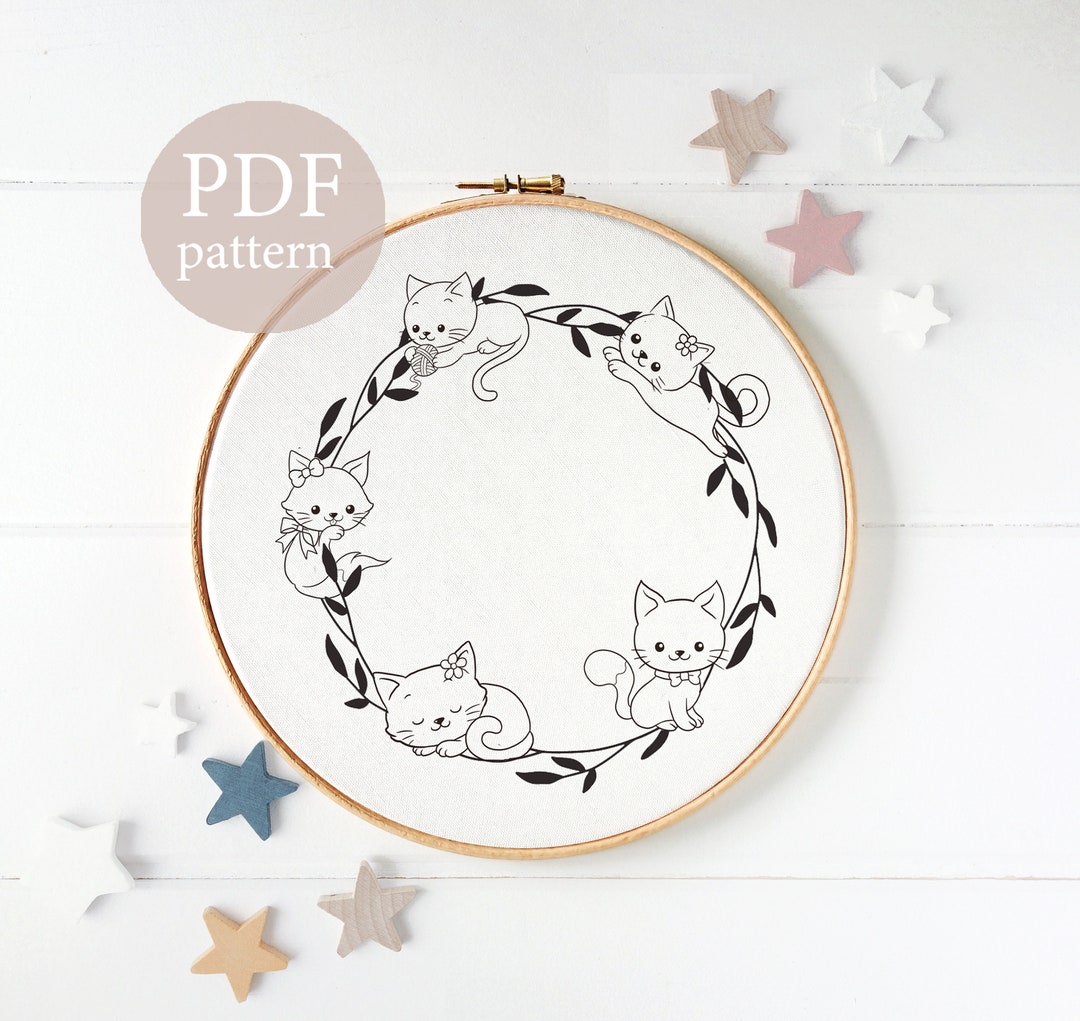 Cats Hand Embroidery Pattern PDF Printable Template for Hand - Etsy