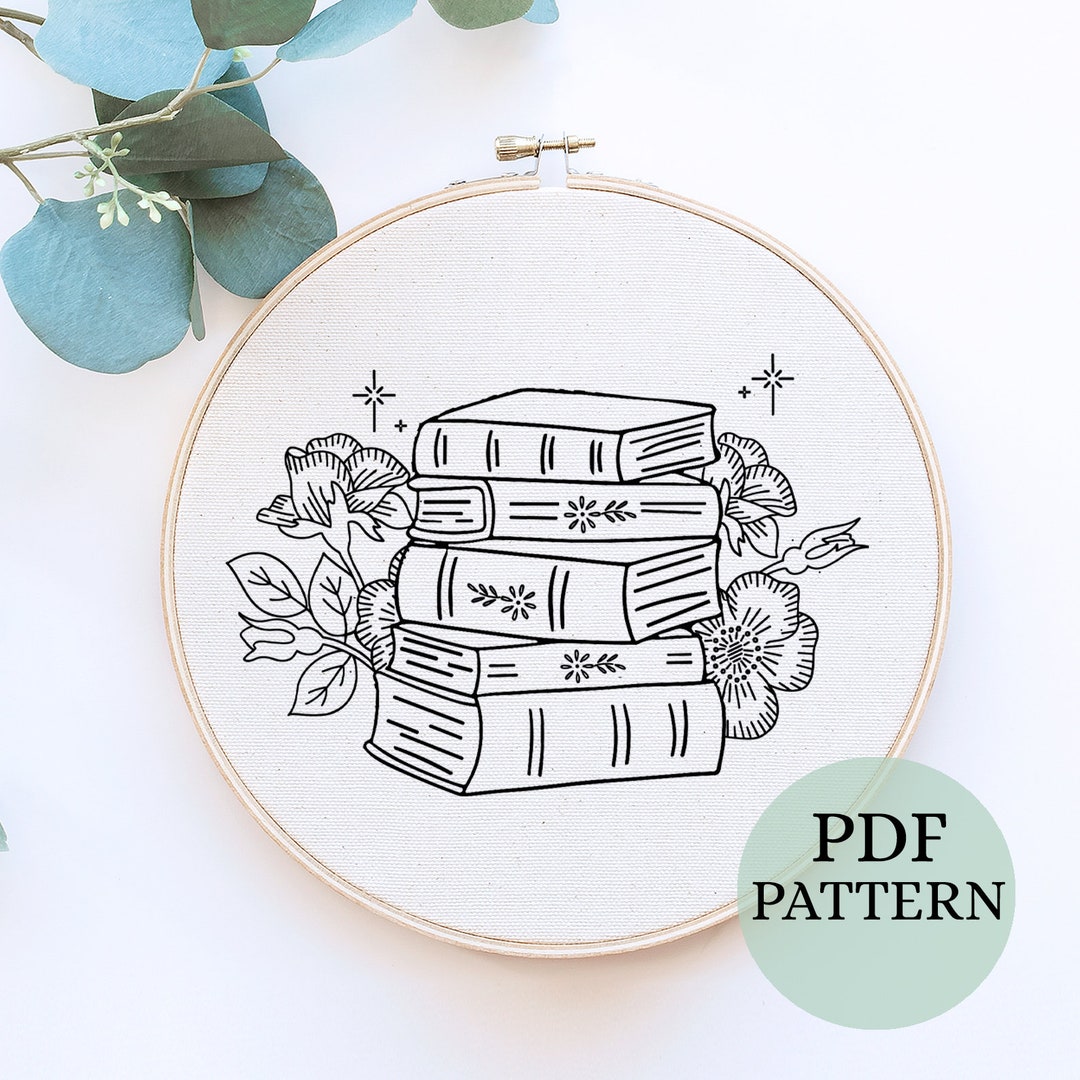 Books Embroidery Pattern, Instant Download, Reading Book Decor, Book ...