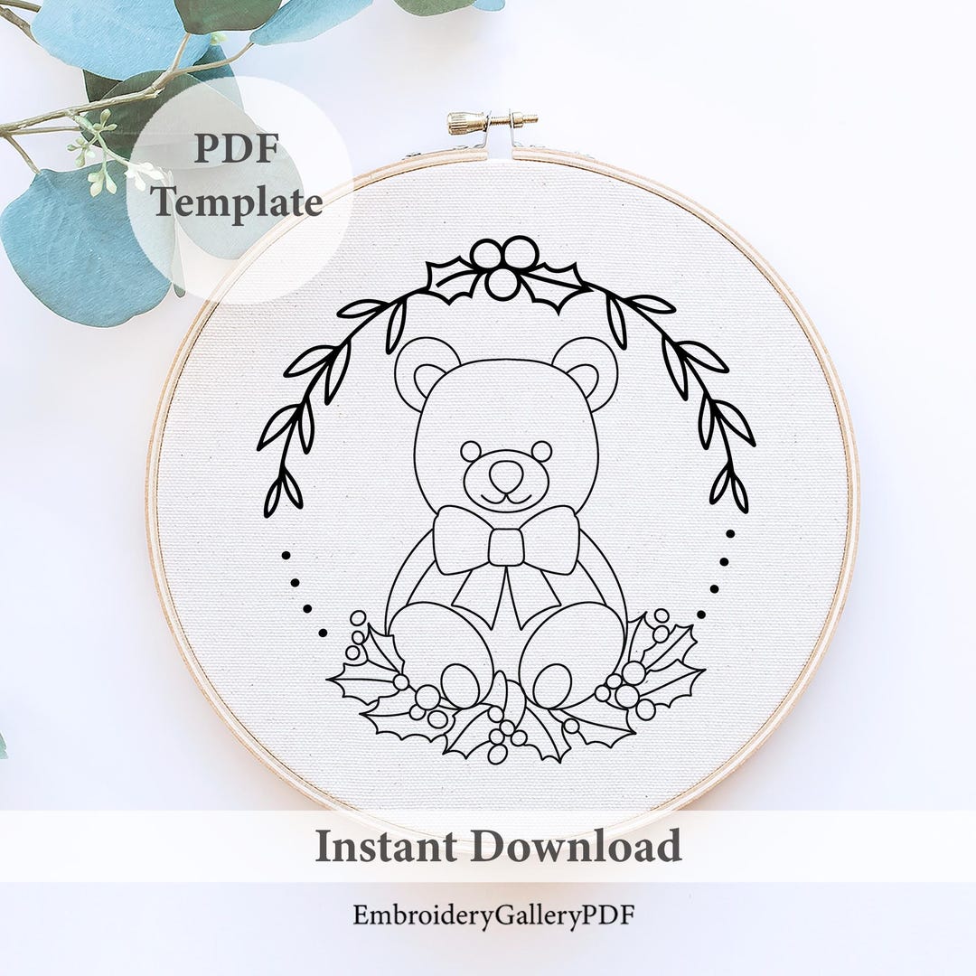 Printable Christmas Bear Hand Embroidery, Digital Download, DIY Gift ...