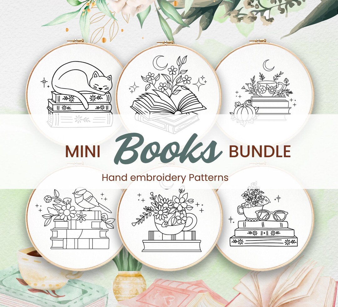 Floral Books Hand Embroidery Pattern Bundle: Beginner Designs (PDF) - Etsy