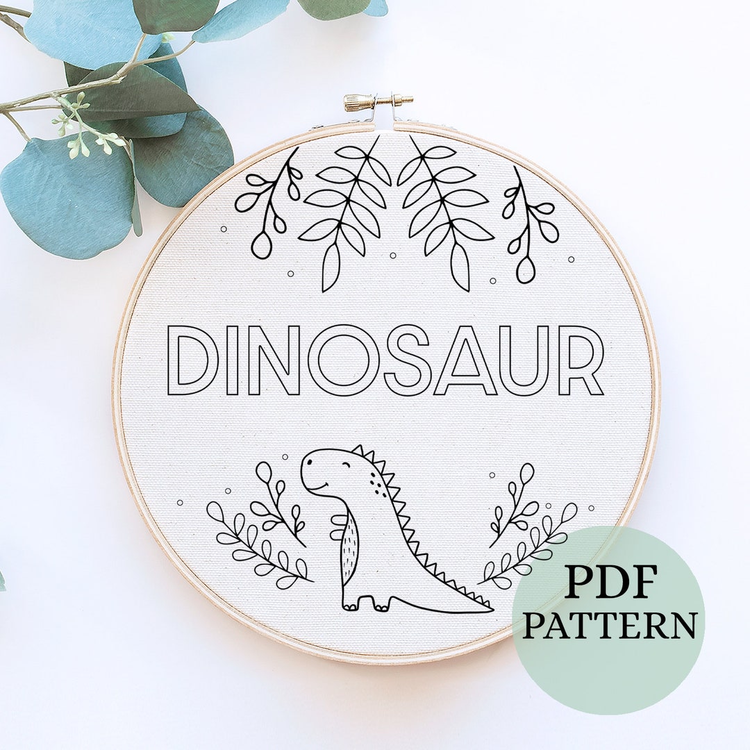 Floral Dinosaurs Hand Embroidery Pattern, Dinosaur Embroidery Template ...