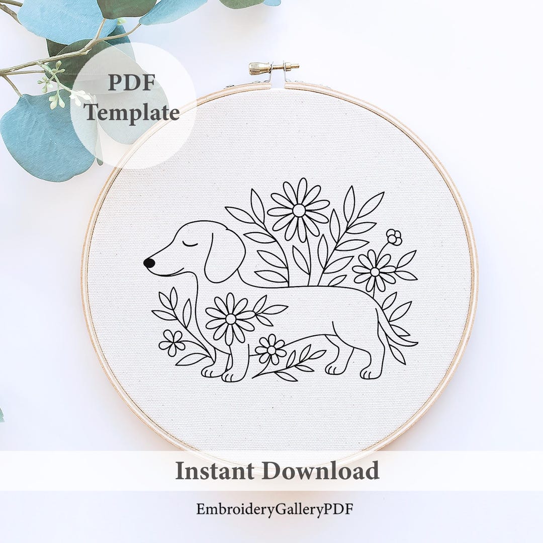 Floral Dachshund Embroidery Pattern: Cottagecore Dog Hoop Art (PDF ...