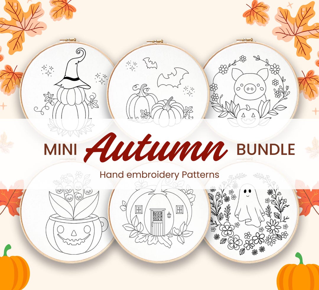 Autumn Embroidery Pattern Bundle: Halloween Designs, Modern Craft (PDF ...